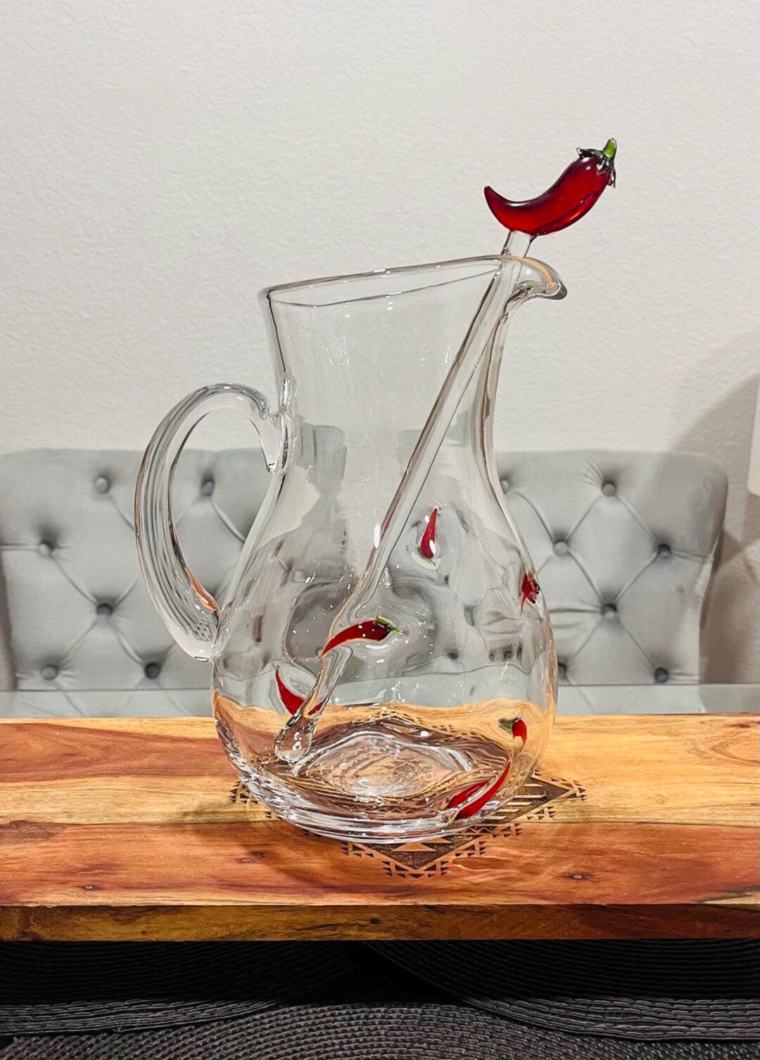 Red Chili Pepper Handblown Glass Pitcher With Mixing Glass Pole 10x7 ...