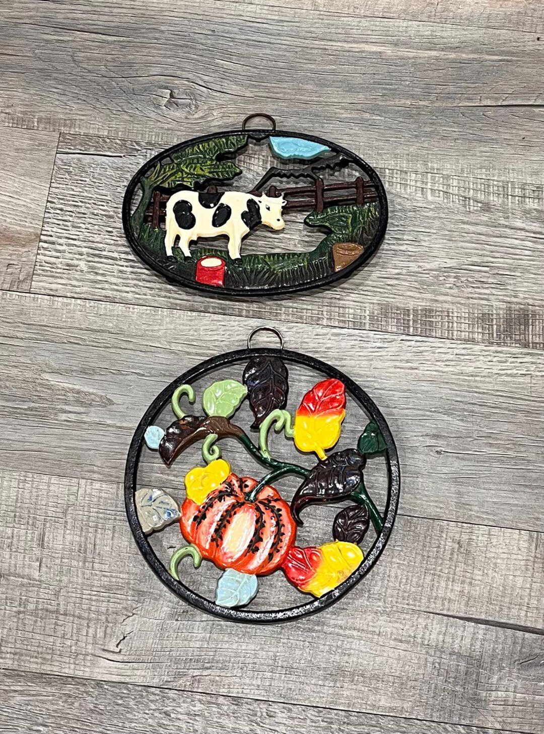 Vintage Cast Iron Trivet With Four Legs Hand Painted Hot Plate Holder ...