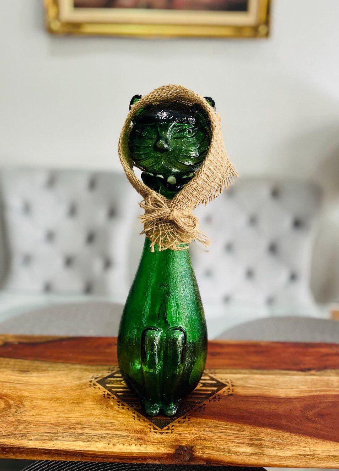 Vintage Green Glass Empoli Cat Decanter Made in Italy 13.5" Tall Glass ...