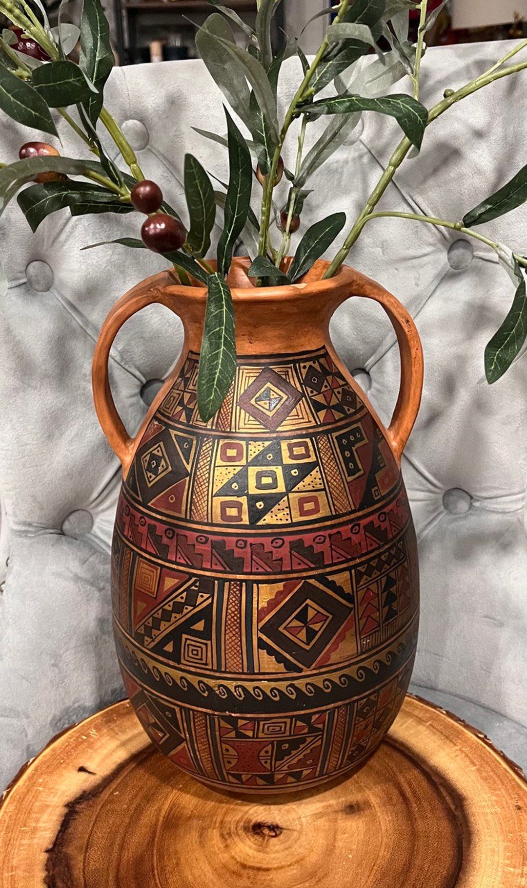 Midcentury Tall Peru Hand Painted Pottery Vase Peruvian Folk Art - Etsy