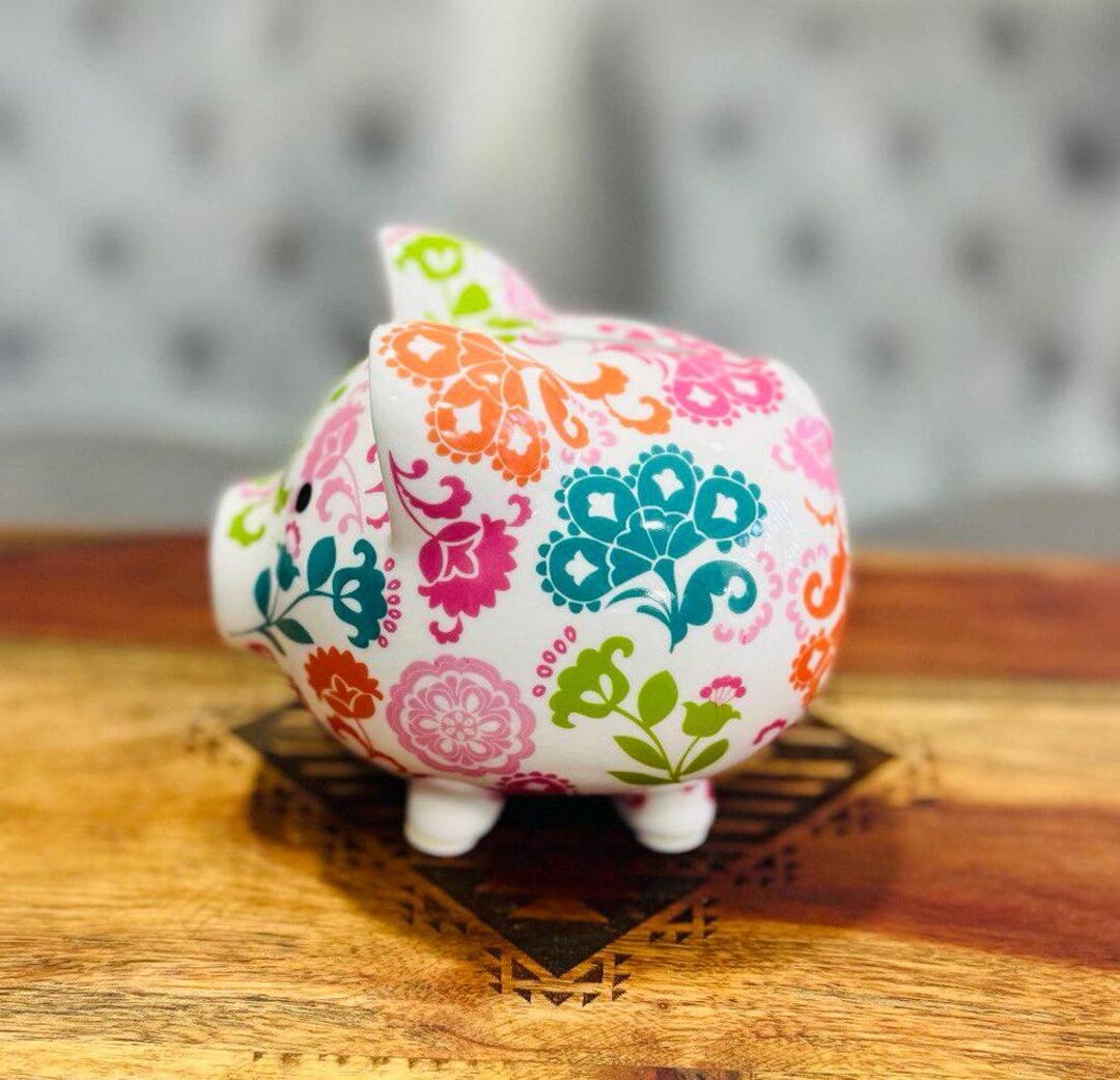 Vera Bradley Lilli Bell Ceramic Piggy Bank Colorful Bank Rare 4.5x5x4 ...