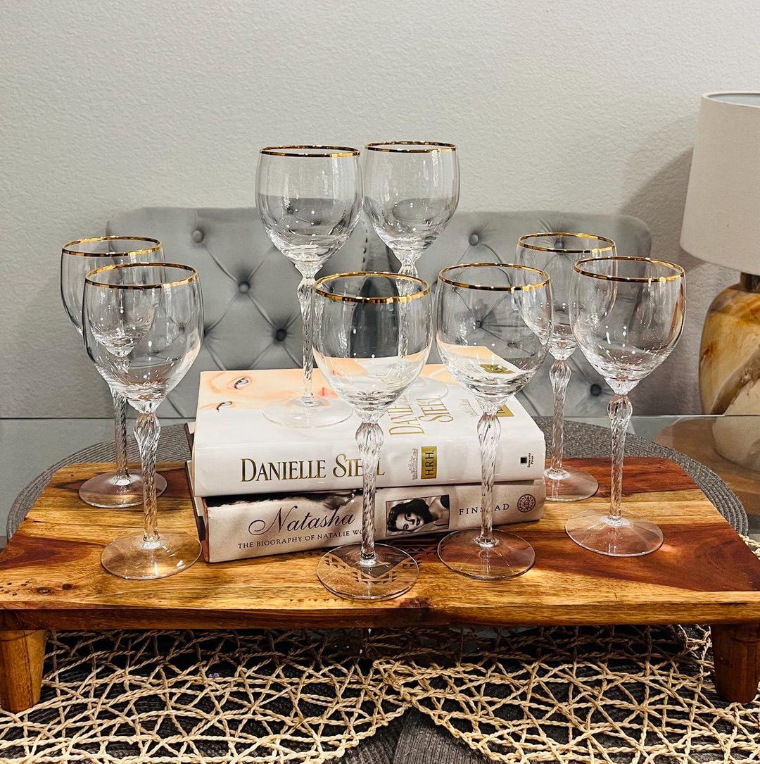 Set of Eight Monroe by Lenox Aria Shape Gold Trim Discontinued Wine ...