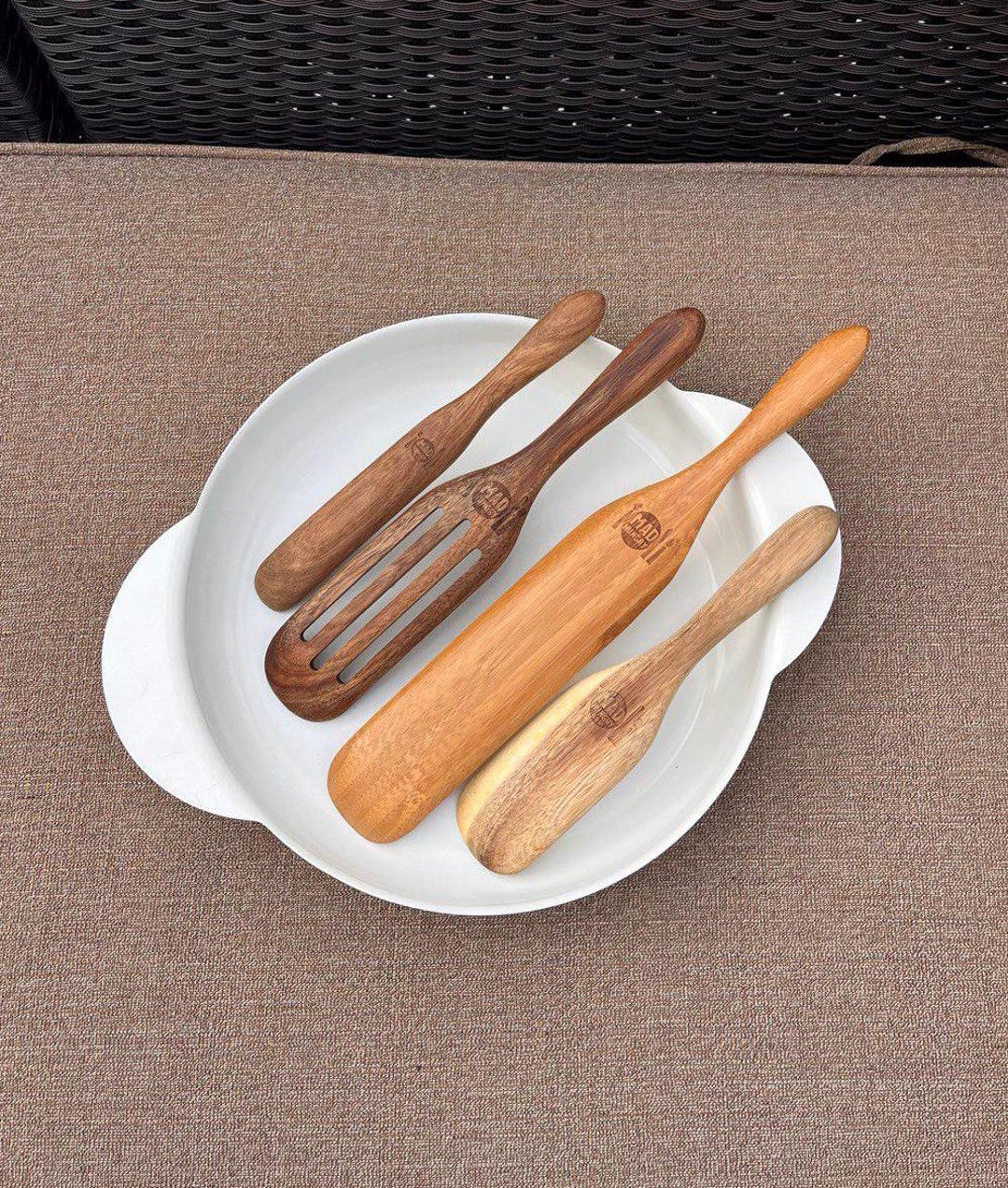 Set of Five Pieces From Mad Hungry: 4 Acacia Wood Spurtle Kitchen ...