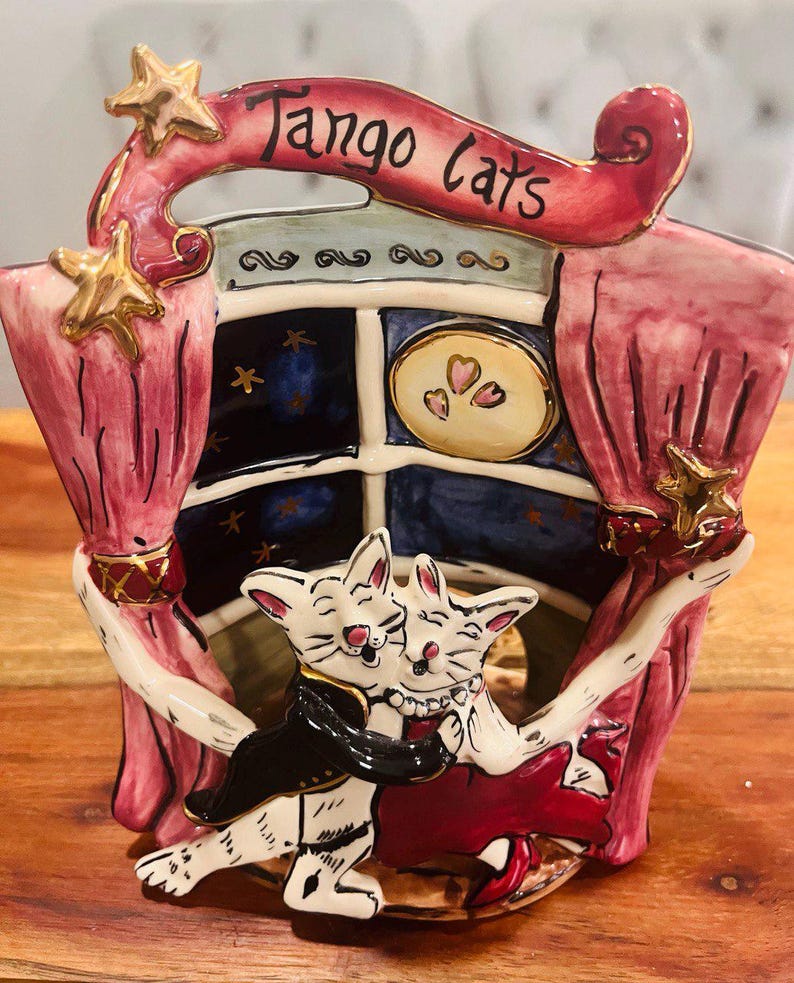 Tango Cats by Blue Sky Corp. 2003 T. Lite Holder Little Love Scense by Heather Goldmine Ceramic ...