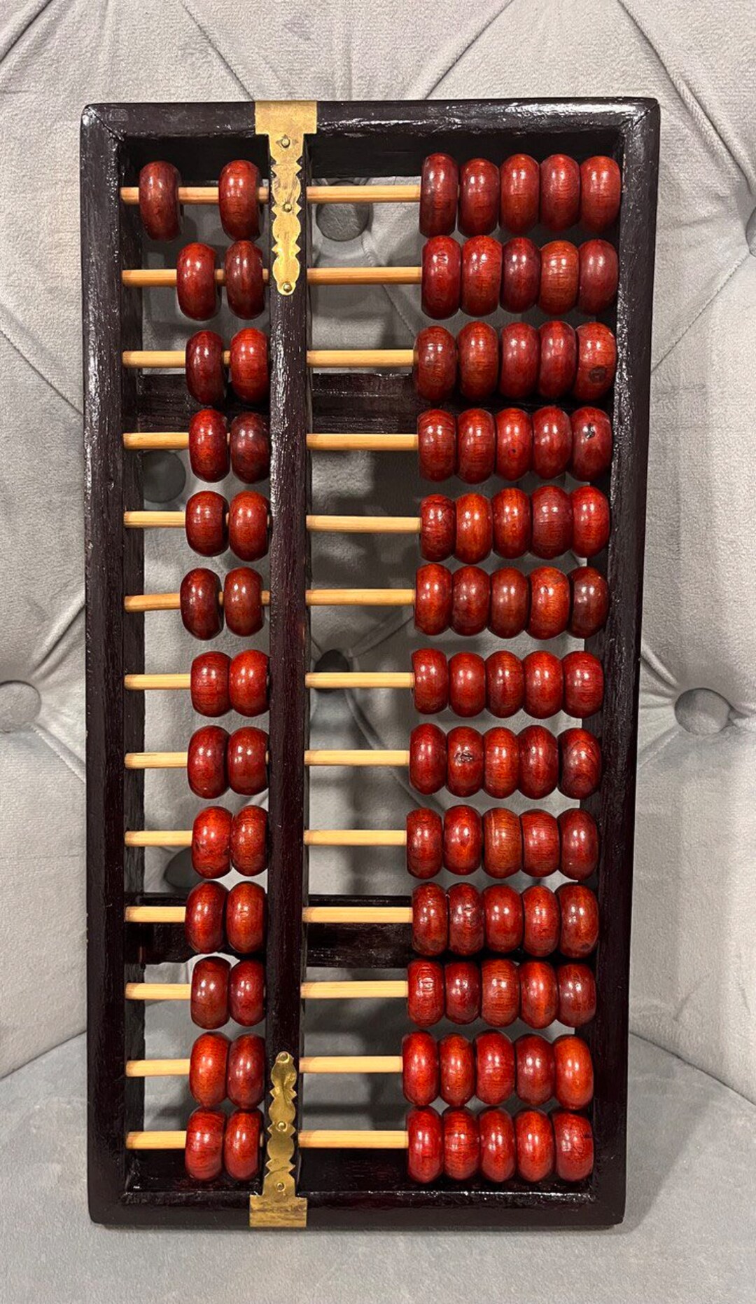 Wood / Brass Red Lion Brand Chinese Abacus, 91 Beads, 13 Row Abacus, Vintage Counting Frame ...