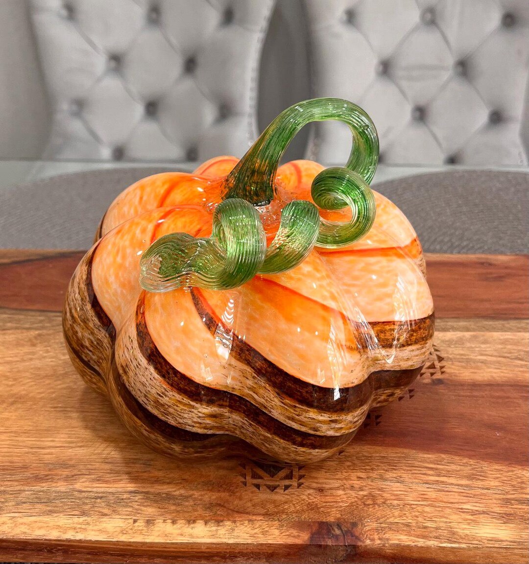 Blown Murano Style Glass Pumpkin Sculpture Handmade Art Glass ...