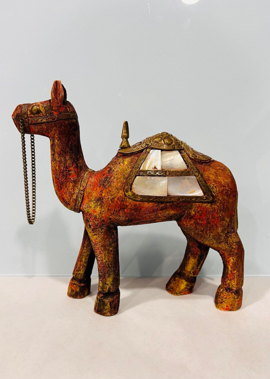 Carved Wooden Camel Brass Details & Mother of Pearl Inlays Figurine ...