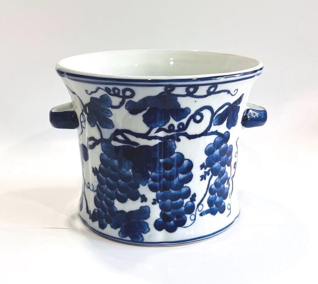 Vintage Nantucket Porcelain Urn/ Vase – White & Blue Grapes Design ...