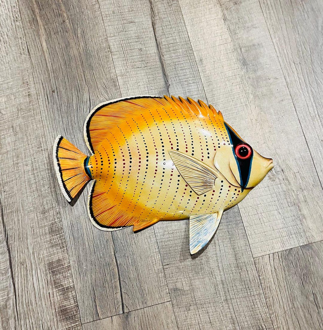 Hand Painted Tropical Fish 14.5x9" Wall Hanging Home Decor With Hang ...