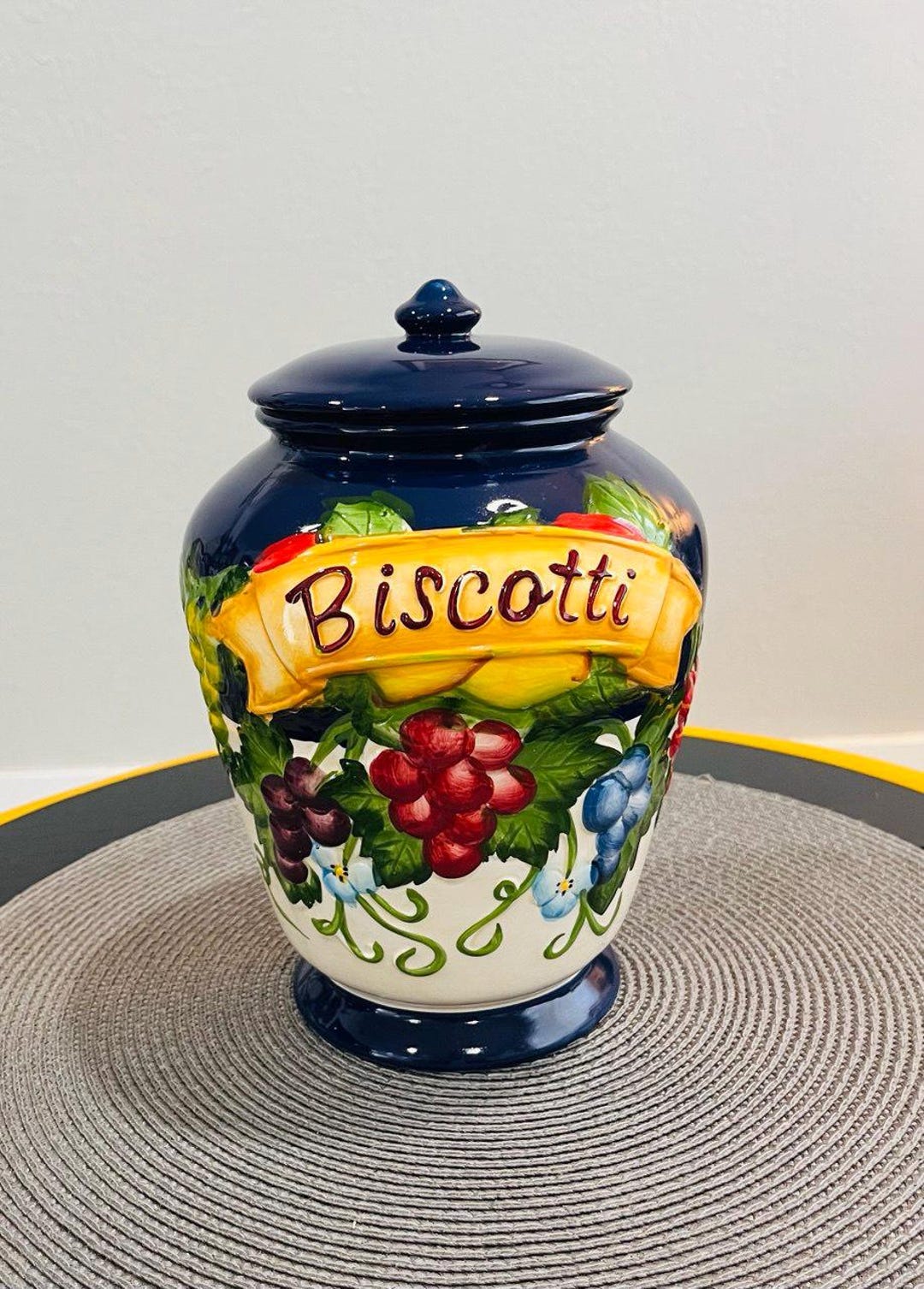 Nonni's Biscotti Hand Painted Cookie Jar Ceramic Canister 9.5" X 6 ...