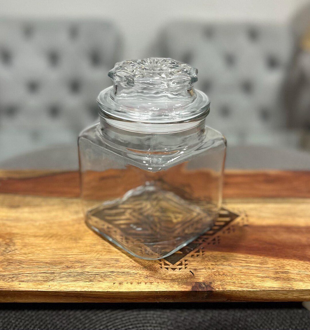 Vintage Anchor Clear Glass Jar With Lid Apothecary Canister Kitchen ...