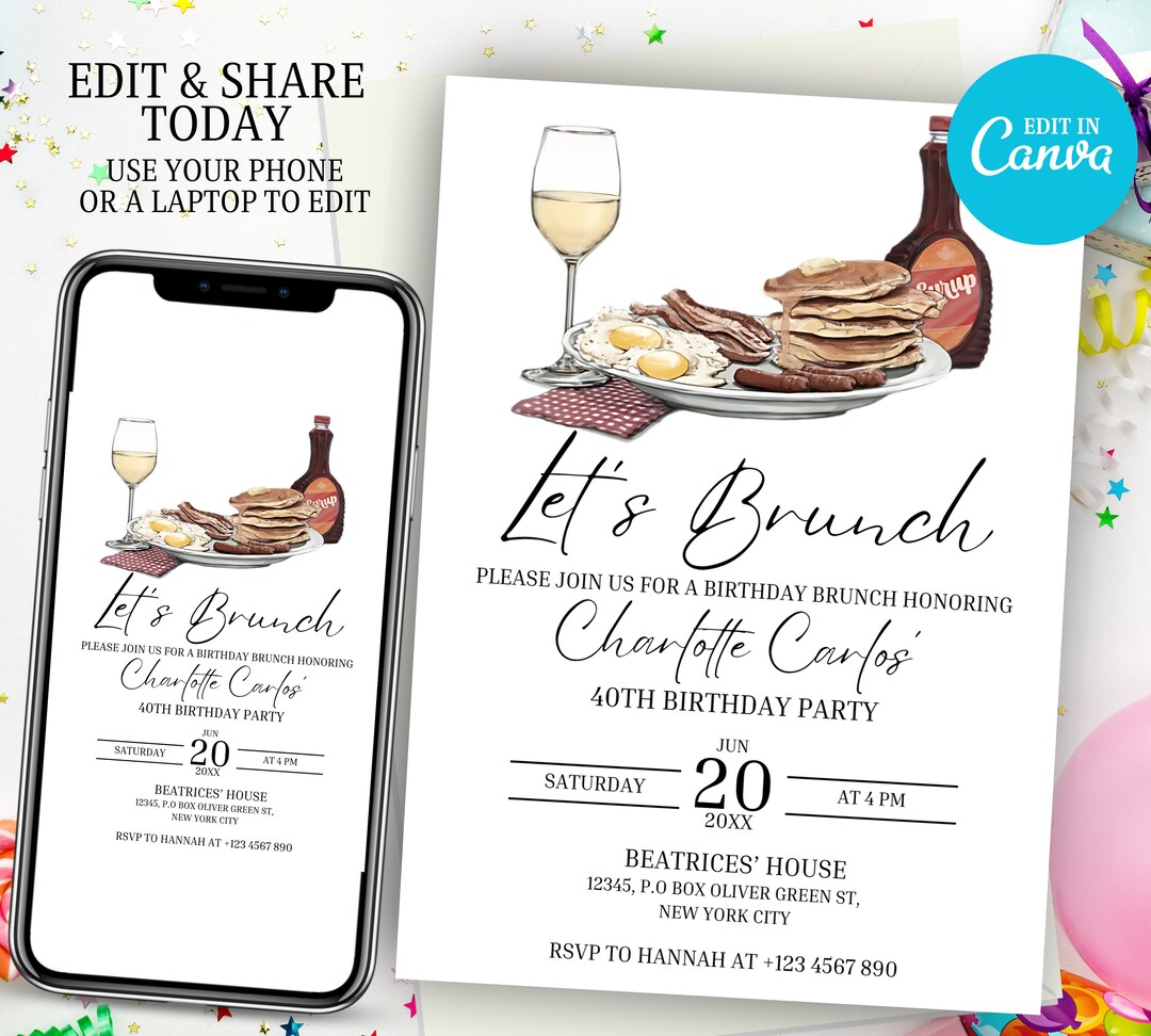 Brunch Birthday Party Invitation Lets Brunch Invitation Picnic Birthday ...