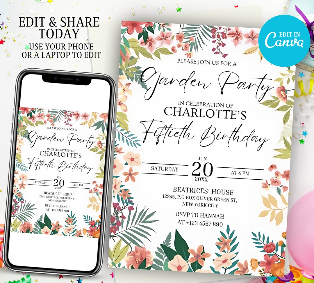Garden Party Invitation Template Folk Wildflower Watercolor Floral ...