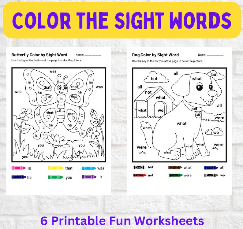 Colour the Sight Words, 6 Fun Printable Worksheets, Develop Word and ...
