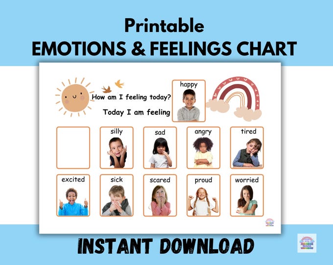 Emotions & Feelings Chart, Real Pictures/photos. Perfect for Toddlers ...