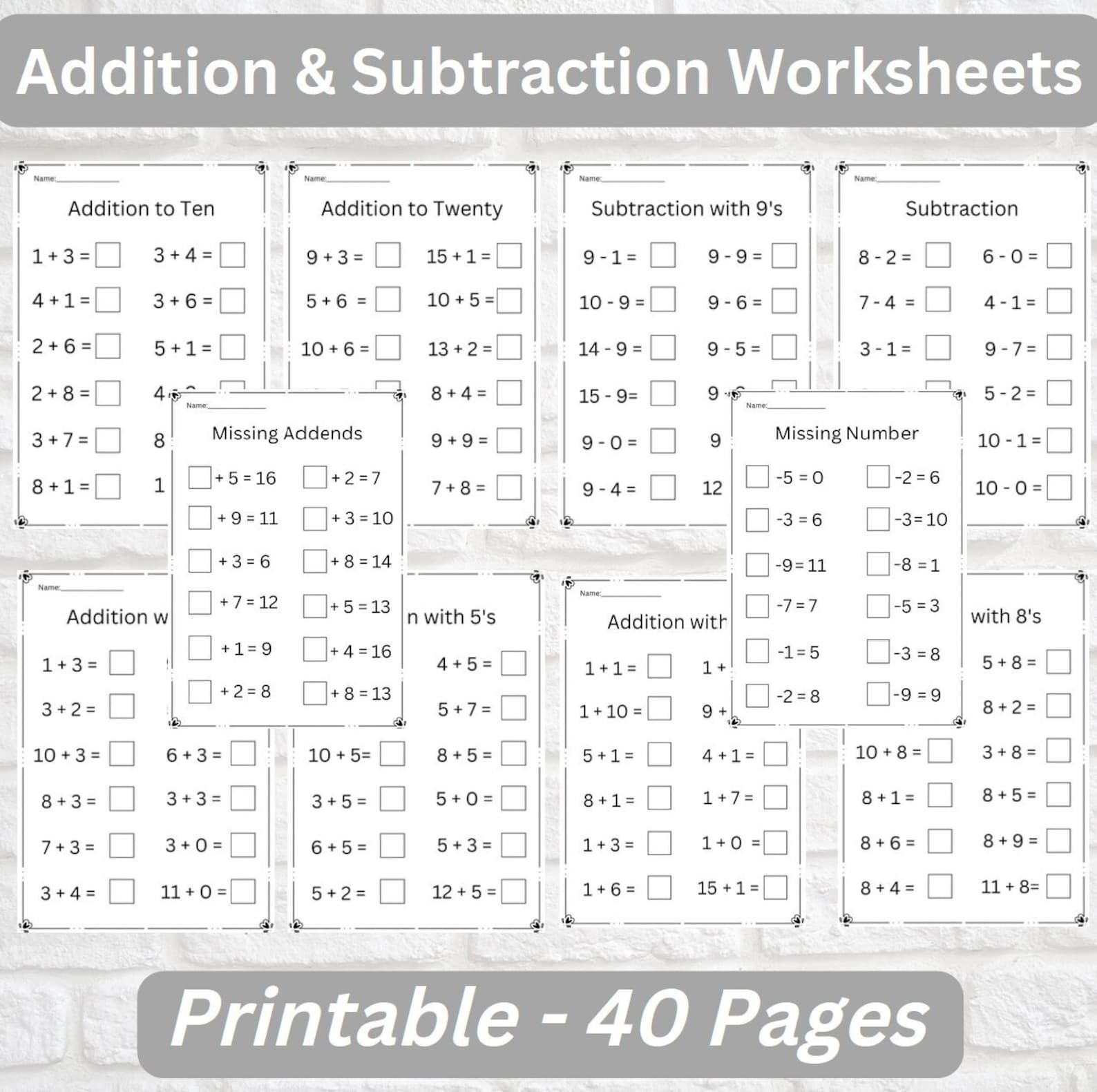 Addition and Subtraction Worksheets,40 Fun Math Worksheets for Kids ...