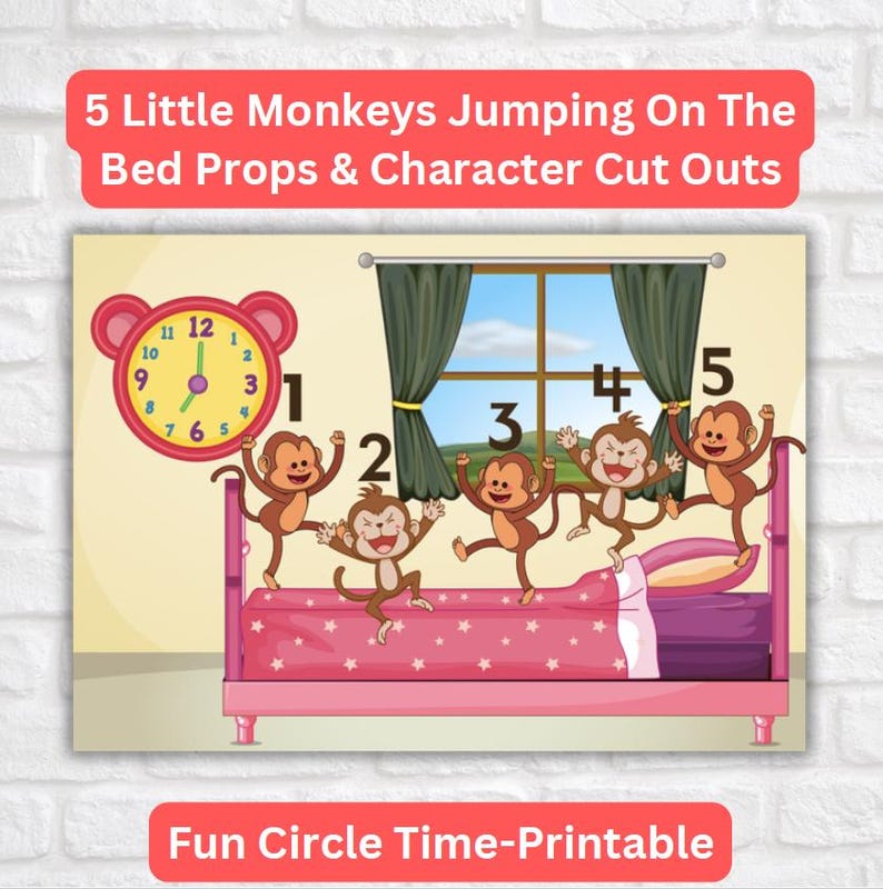 Circle Time Nursery Rhyme Props, 5 Little Monkeys Act Out Story ...