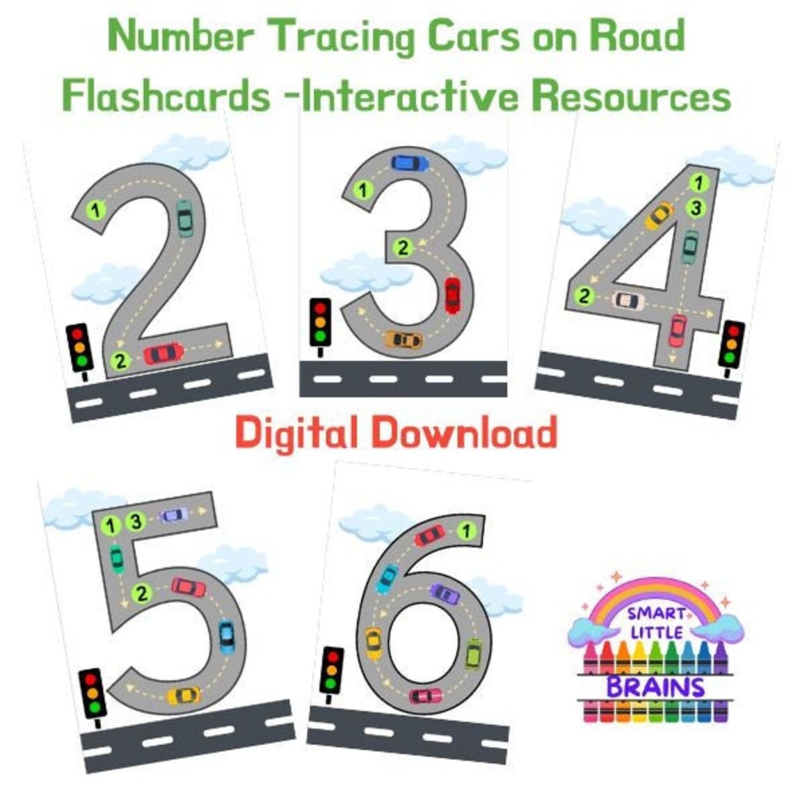Number Tracing Flashcards for Kids Fun Car Themed Math Learn to Count ...