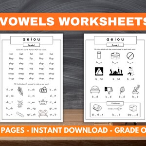 Grade 1 Vowel Worksheets, Phonics, Fill in the Blanks, Writing ...