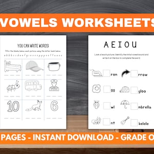 Grade 1 Vowel Worksheets, Phonics, Fill in the Blanks, Writing ...