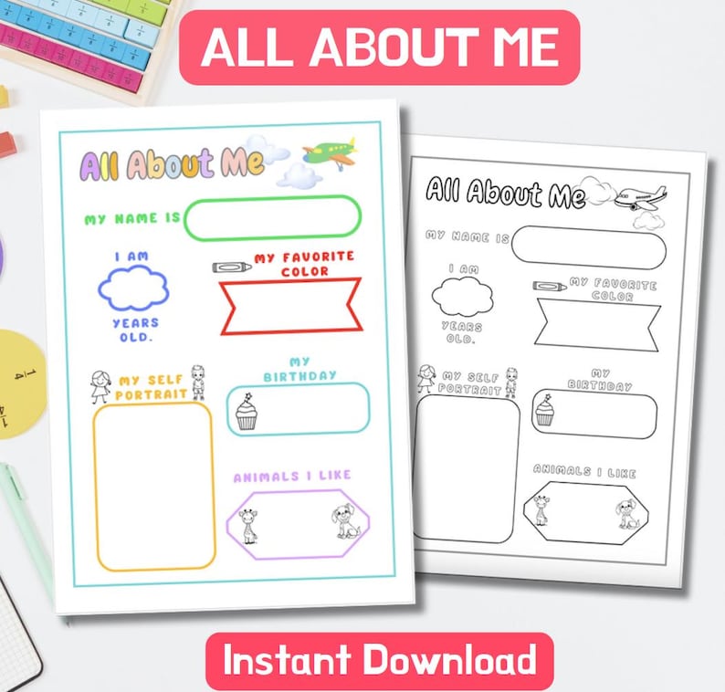 All About Me Worksheet for Kids, Fun First Day of School Icebreaker ...