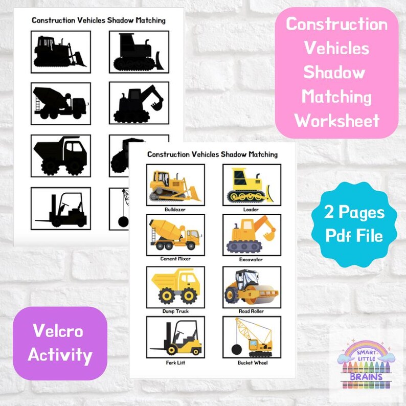 Construction Vehicles Shadow Matching Game, Fun Printable to Develop ...