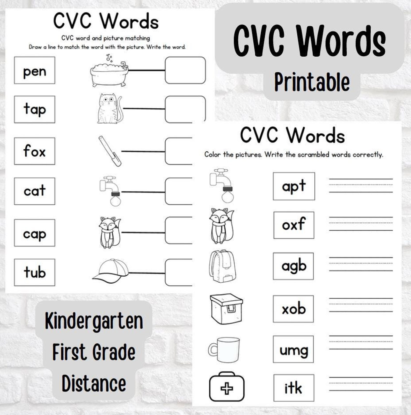 Kindergarten & Grade 1 CVC Words Worksheets Phonics Word Families ...