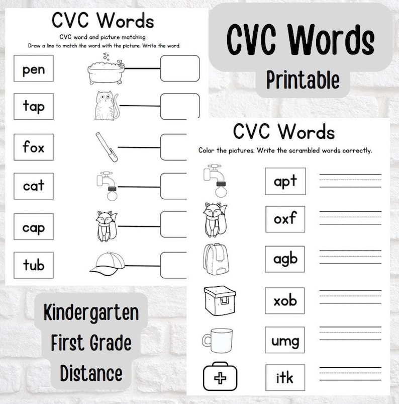 Kindergarten & Grade 1 CVC Words Worksheets Phonics Word Families ...