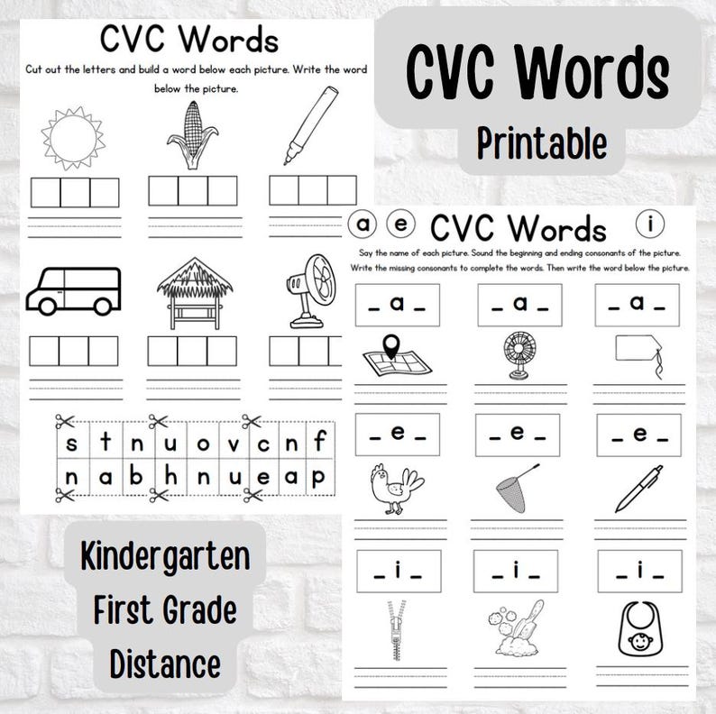 Kindergarten & Grade 1 CVC Words Worksheets Phonics Word Families ...