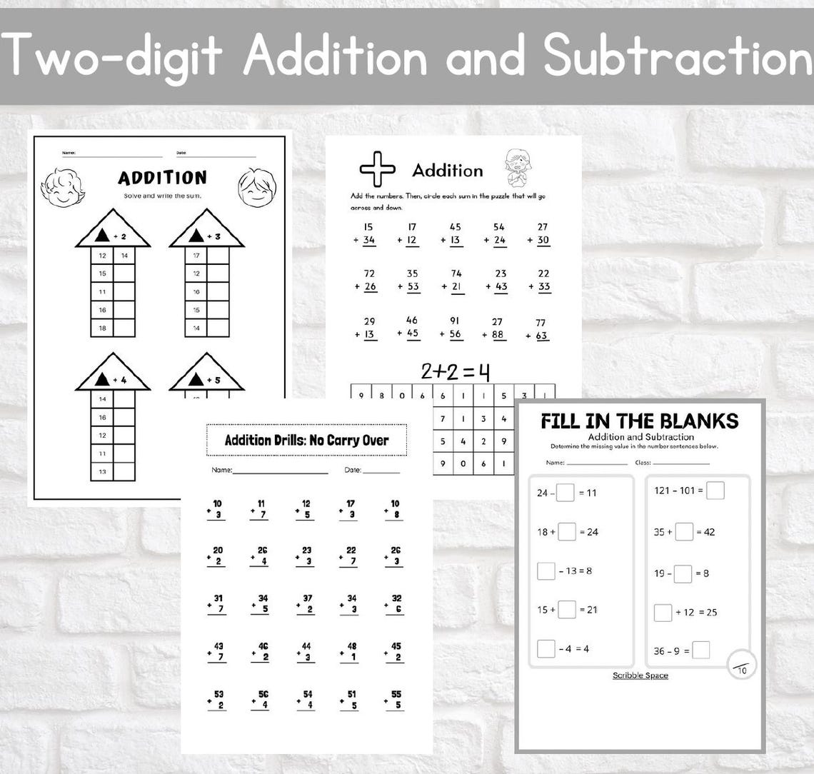 Two-digit Addition & Subtraction Worksheets for Kids 10 Math Practice ...