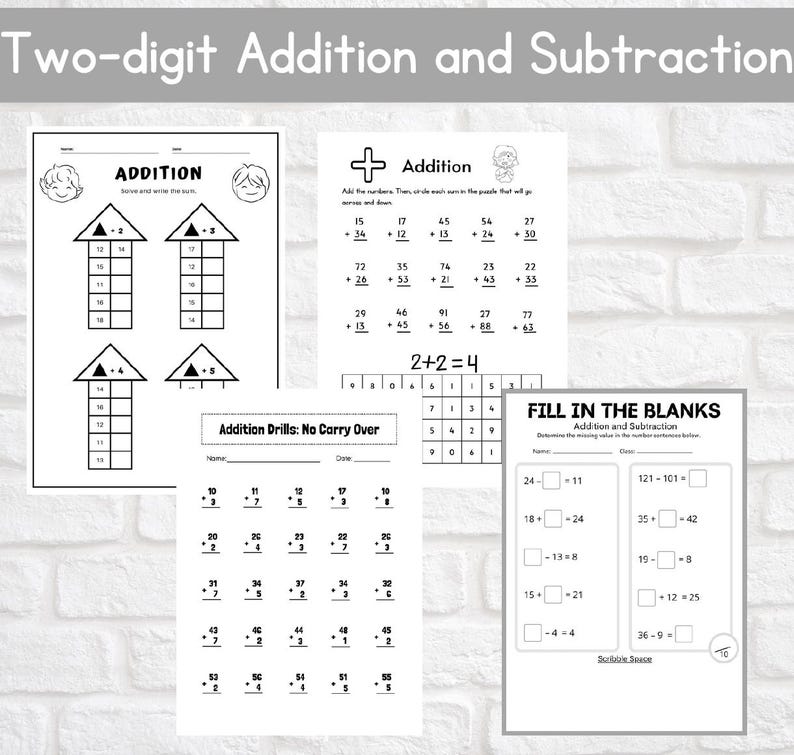 Two-digit Addition & Subtraction Worksheets for Kids 10 Math Practice ...