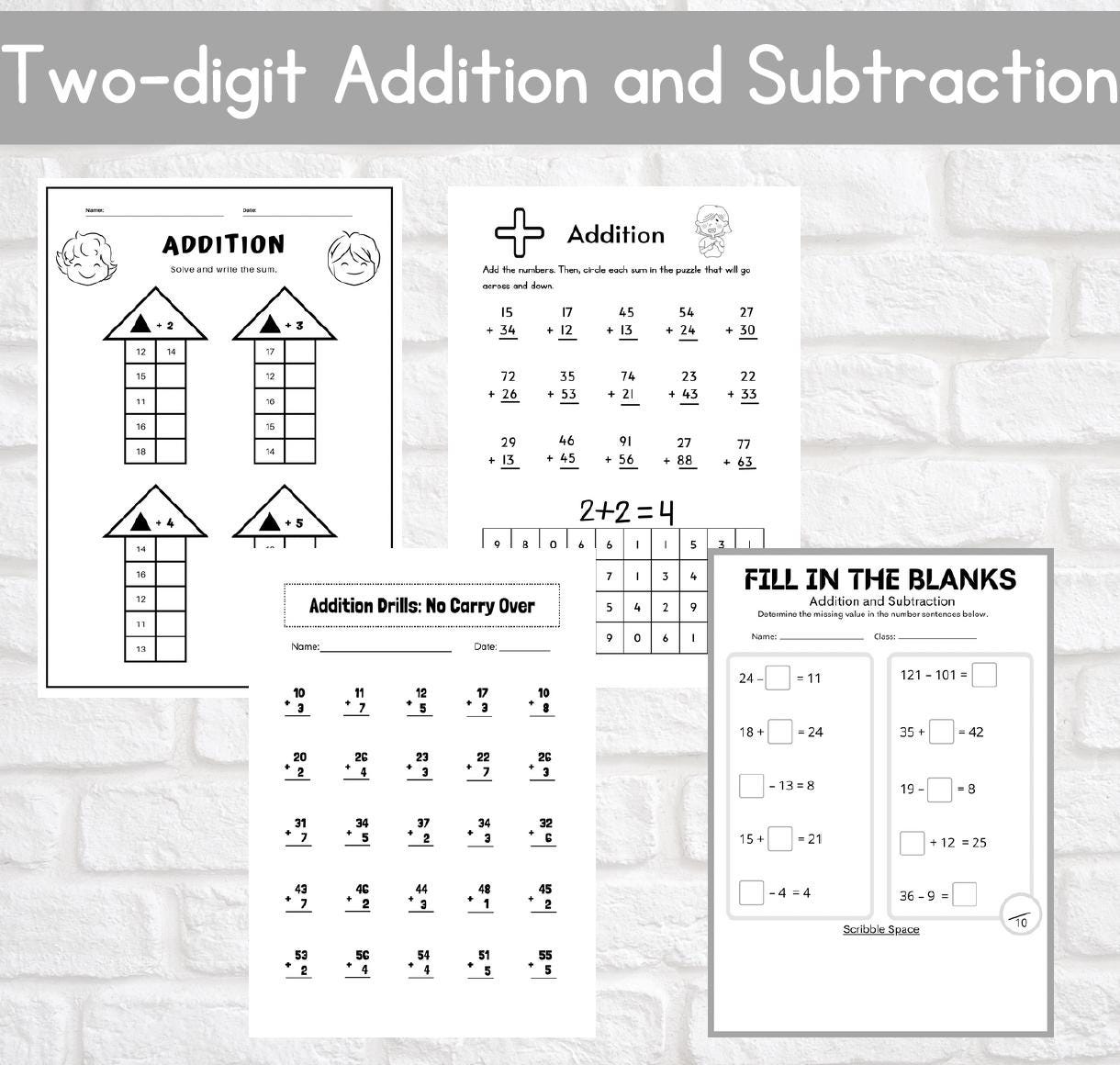 Two-digit Addition & Subtraction Worksheets for Kids 10 Math Practice ...
