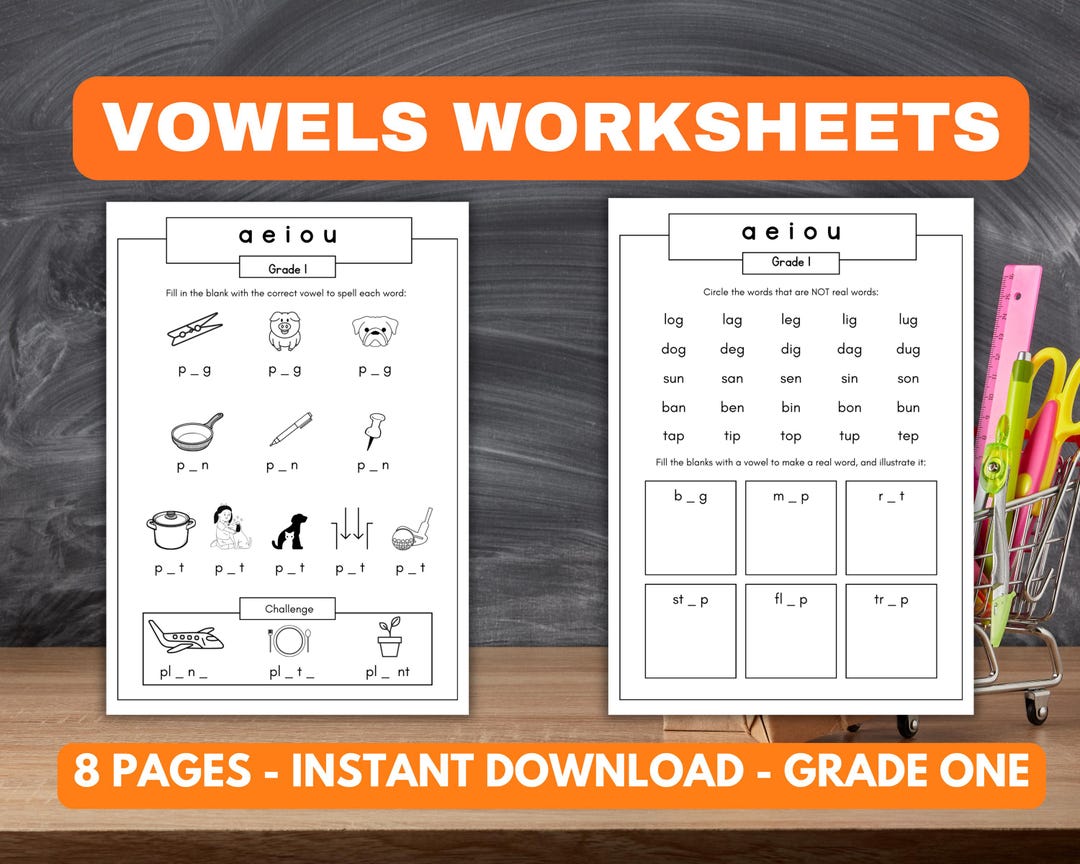 Grade 1 Vowel Worksheets, Phonics, Fill in the Blanks, Writing ...