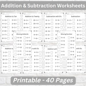 Addition and Subtraction Worksheets,40 Fun Math Worksheets for Kids ...