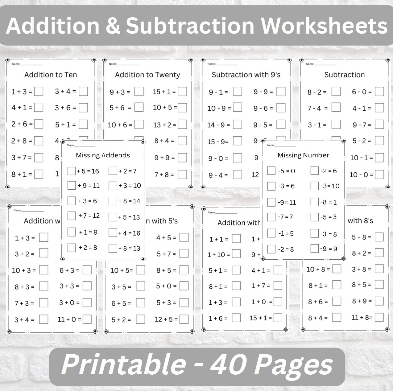 Addition and Subtraction Worksheets,40 Fun Math Worksheets for Kids ...