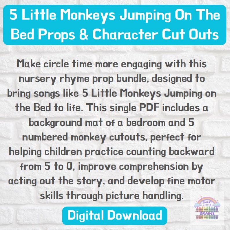 Circle Time Nursery Rhyme Props, 5 Little Monkeys Act Out Story ...