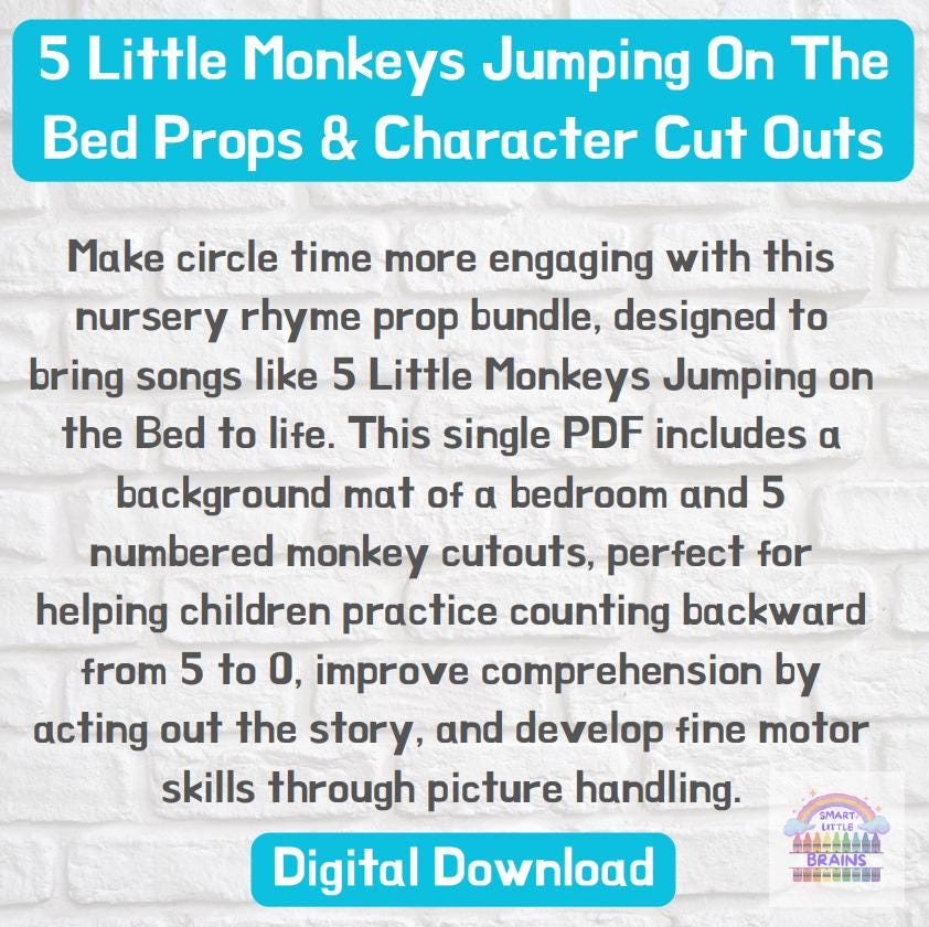 Circle Time Nursery Rhyme Props, 5 Little Monkeys Act Out Story ...