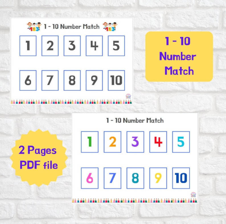 1-10 Number Matching Worksheet Game, Fun Summer Activity to Develop ...