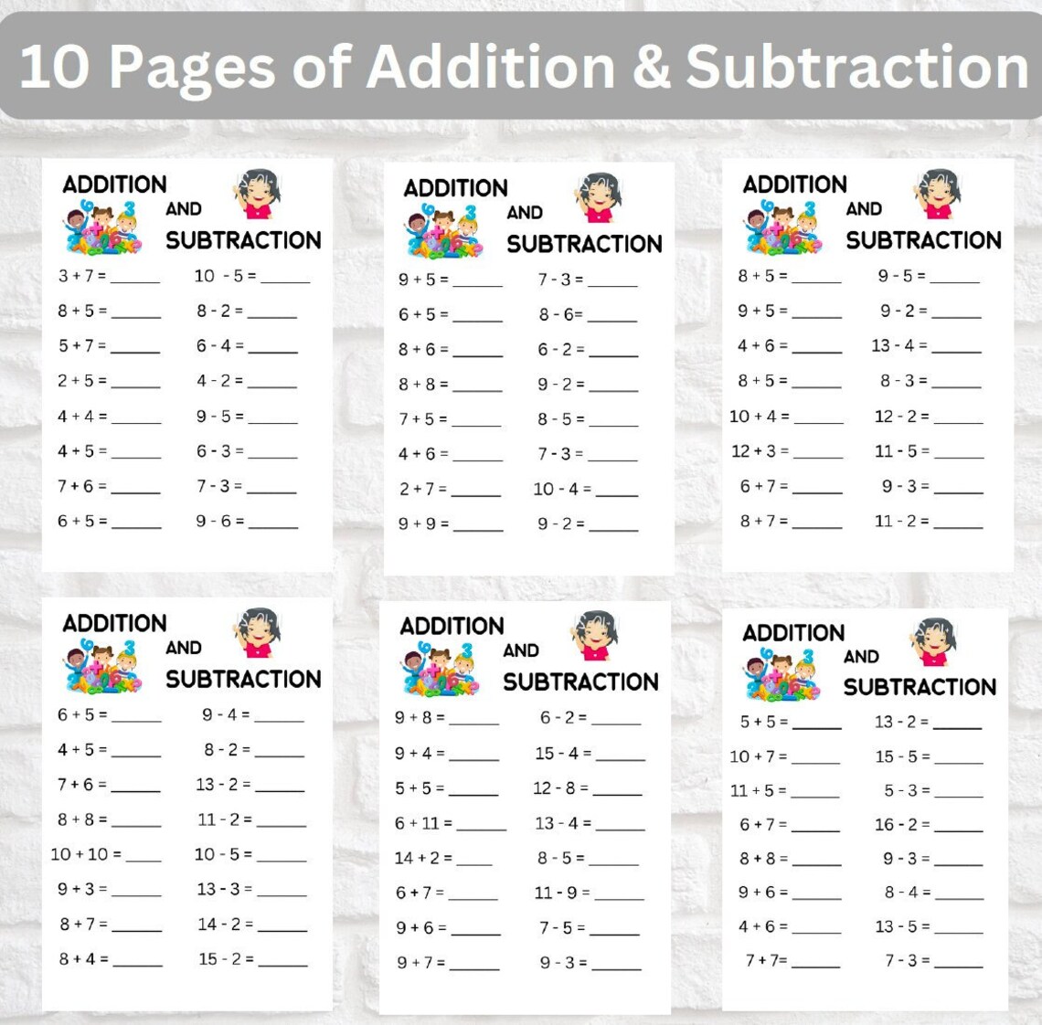 Addition & Subtraction Worksheets, 10 Easy Math Worksheets for Kids ...