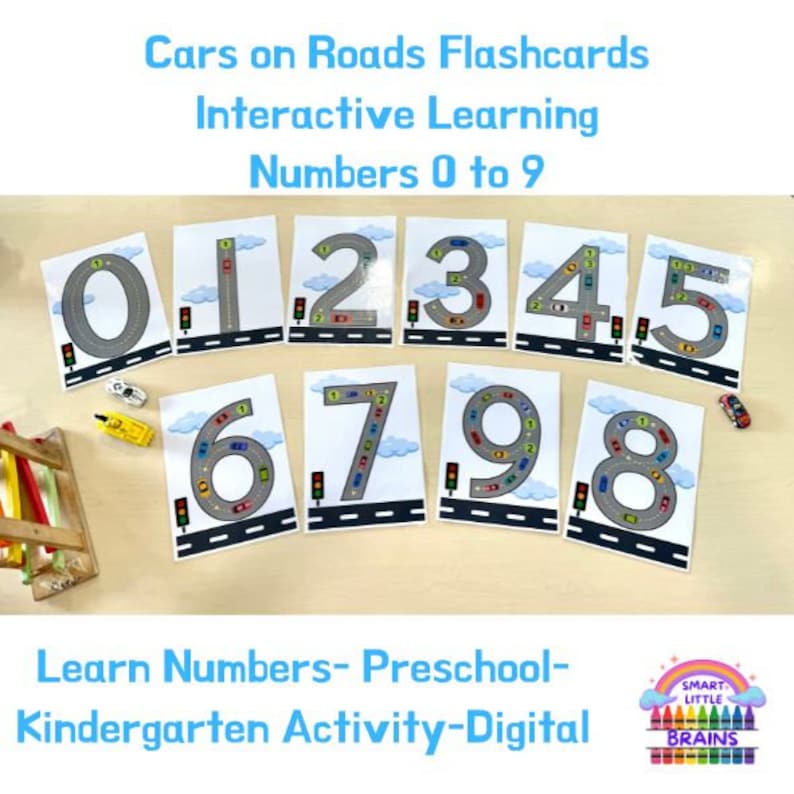 Number Tracing Flashcards for Kids Fun Car Themed Math Learn to Count ...