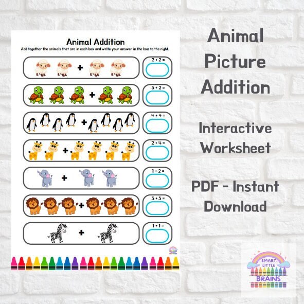 Animal Picture Addition Worksheet, Fun Interactive Worksheet for Young ...