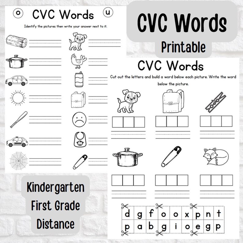 Kindergarten & Grade 1 CVC Words Worksheets Phonics Word Families ...