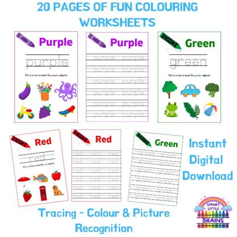 20 Pages of Fun Coloring & Tracing Worksheets Interactive Color and ...
