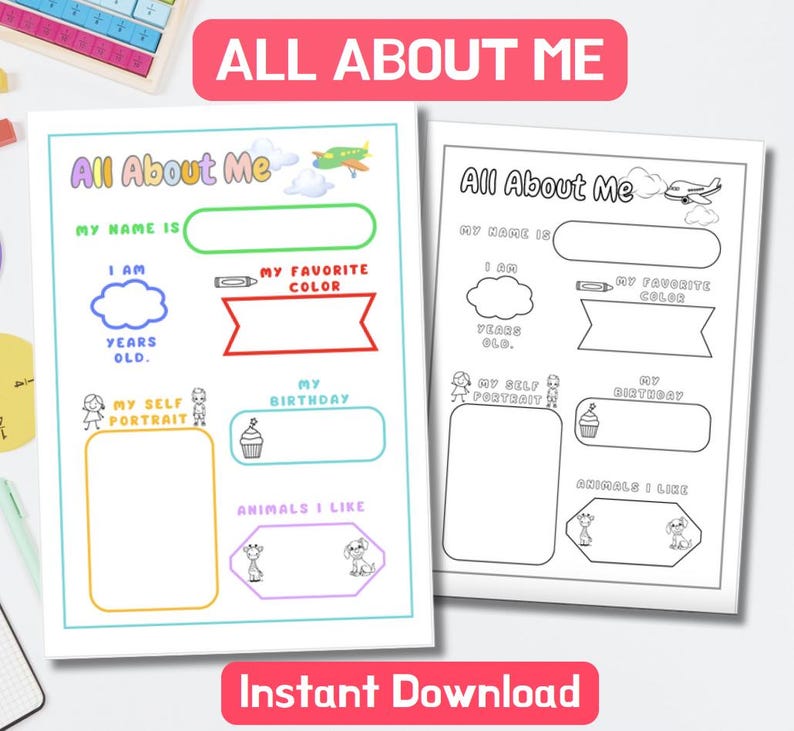 All About Me Worksheet for Kids, Fun First Day of School Icebreaker ...