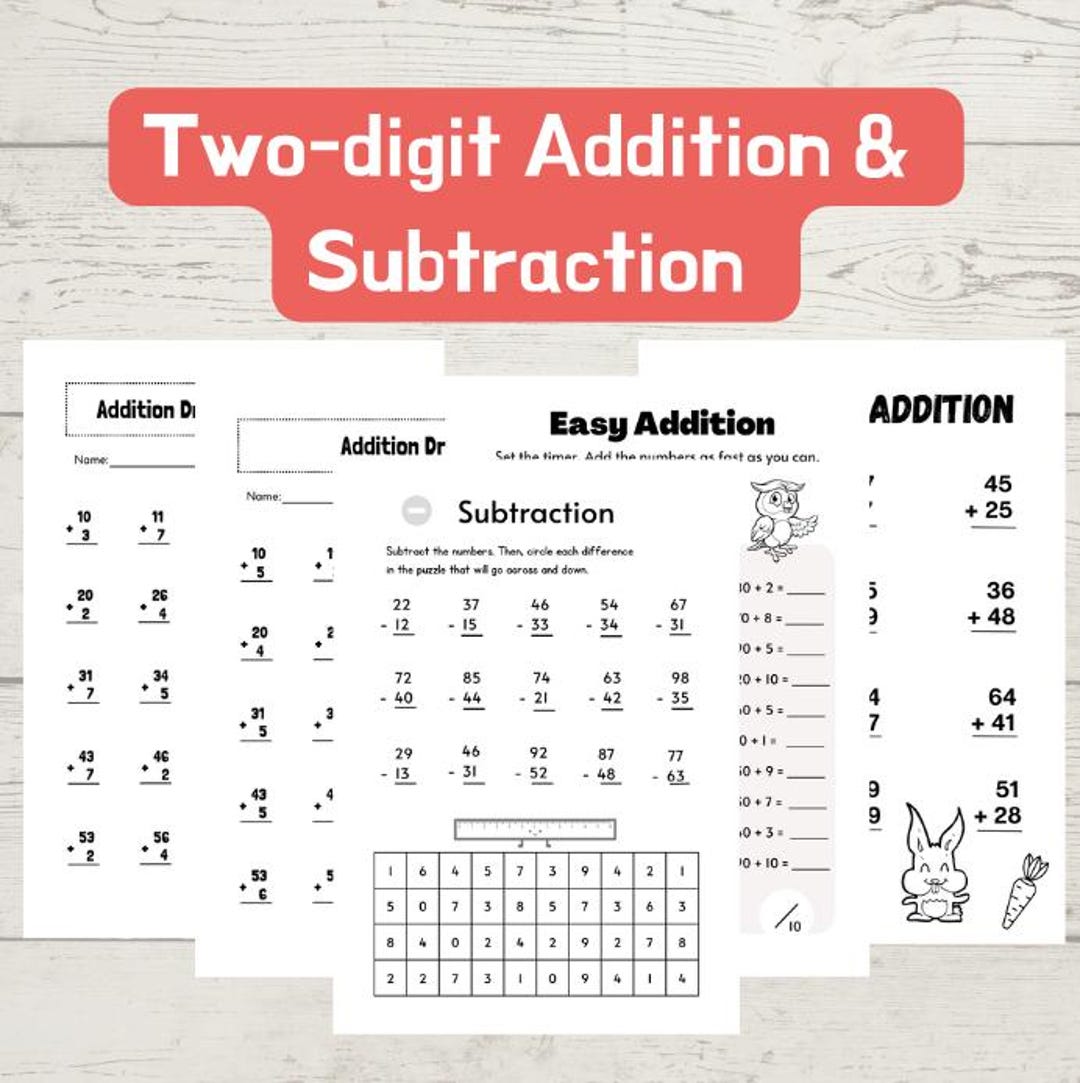 Two-digit Addition & Subtraction Worksheets for Kids 10 Math Practice ...