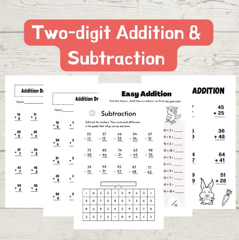 Two-digit Addition & Subtraction Worksheets for Kids 10 Math Practice ...