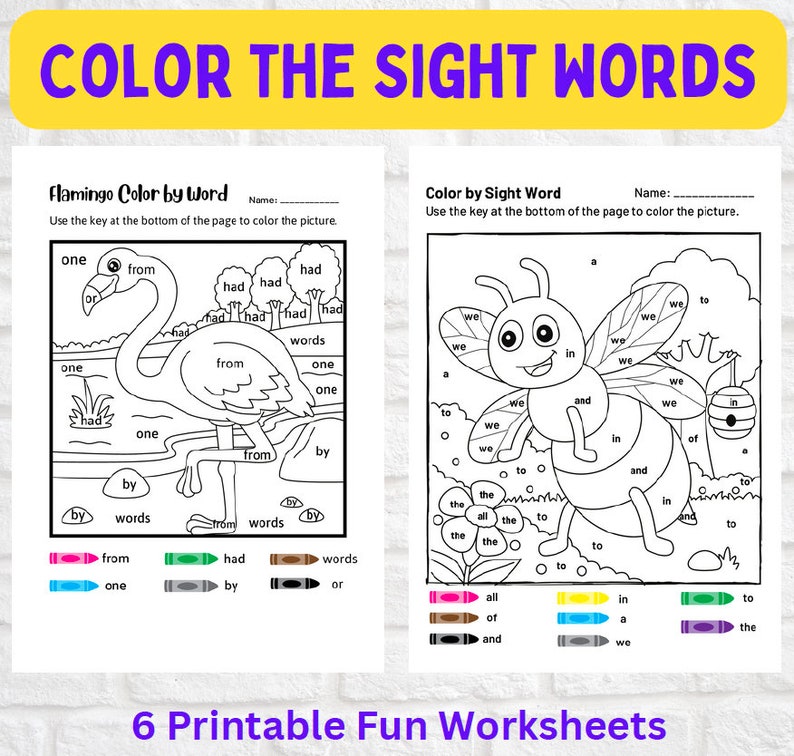 Colour the Sight Words, 6 Fun Printable Worksheets, Develop Word and ...