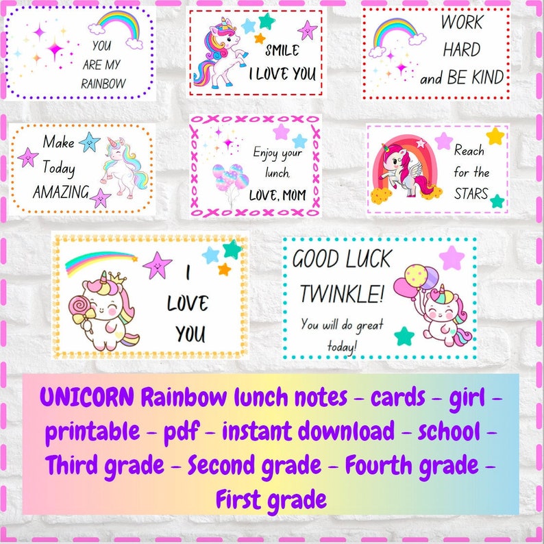Unicorn Lunch Notes, Motivational, Cute School Lunch Notes, 1st Grade ...