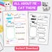 Cat Theme All About Me Worksheet for Kids, Fun First Day of School ...