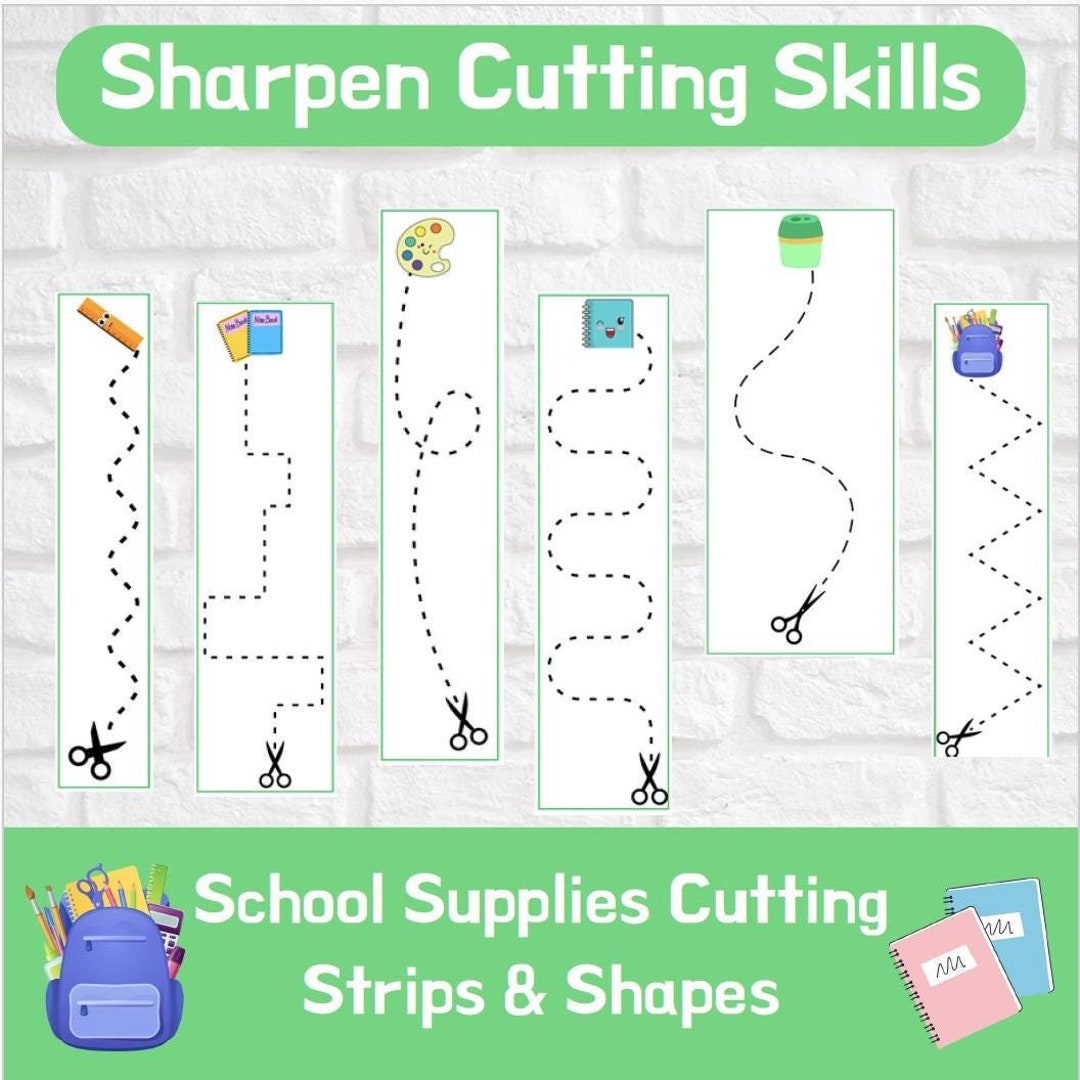 School Supplies Cutting Strips, Shapes Cutting Practice Young Kids ...